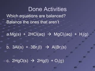 Chemical reactions and balancing equations | PPT