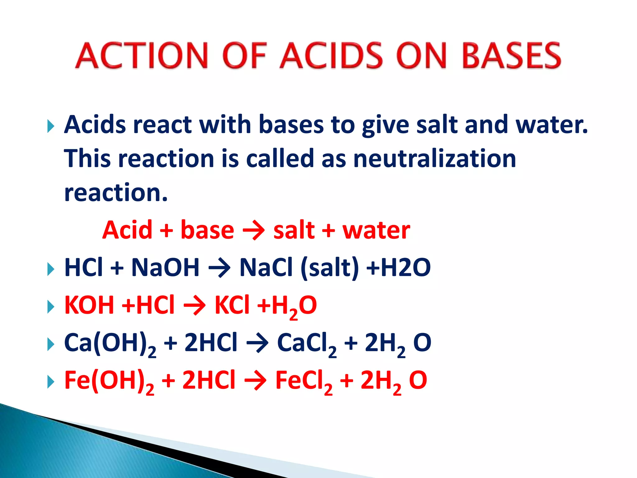 Chemical reactions of acids and bases | PPTX