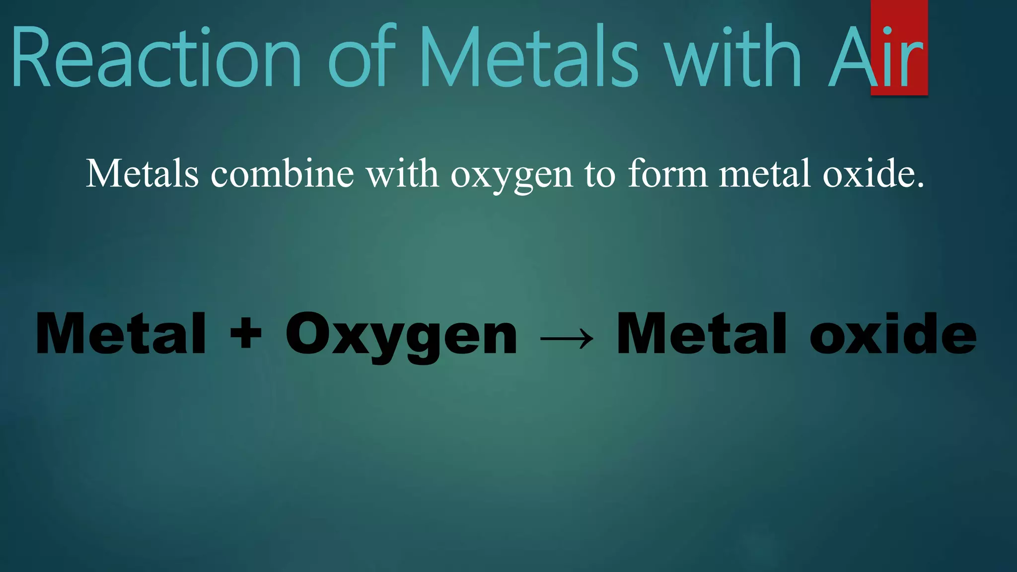 Chemical reactions of Metal for Class 10th CBSE | PPTX