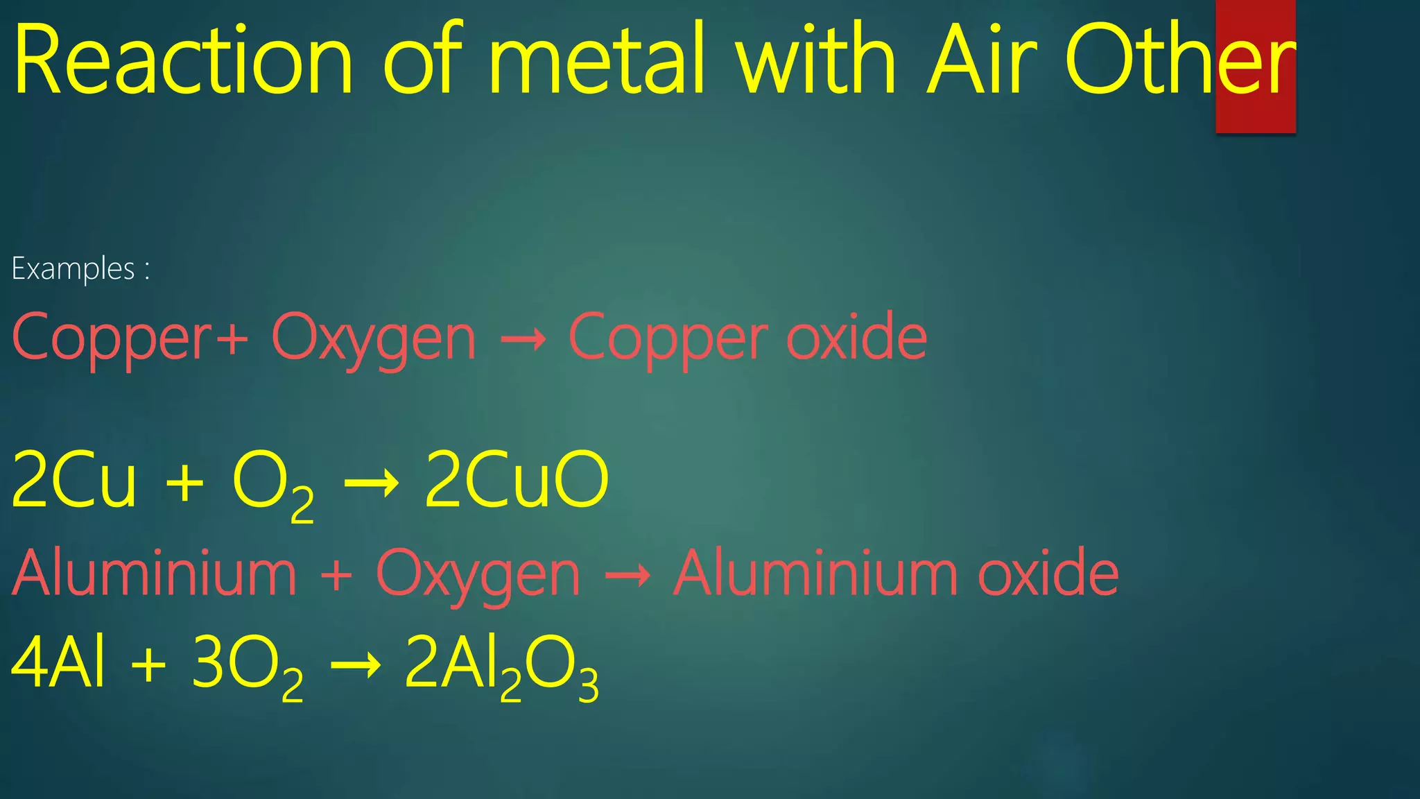 Chemical reactions of Metal for Class 10th CBSE | PPTX