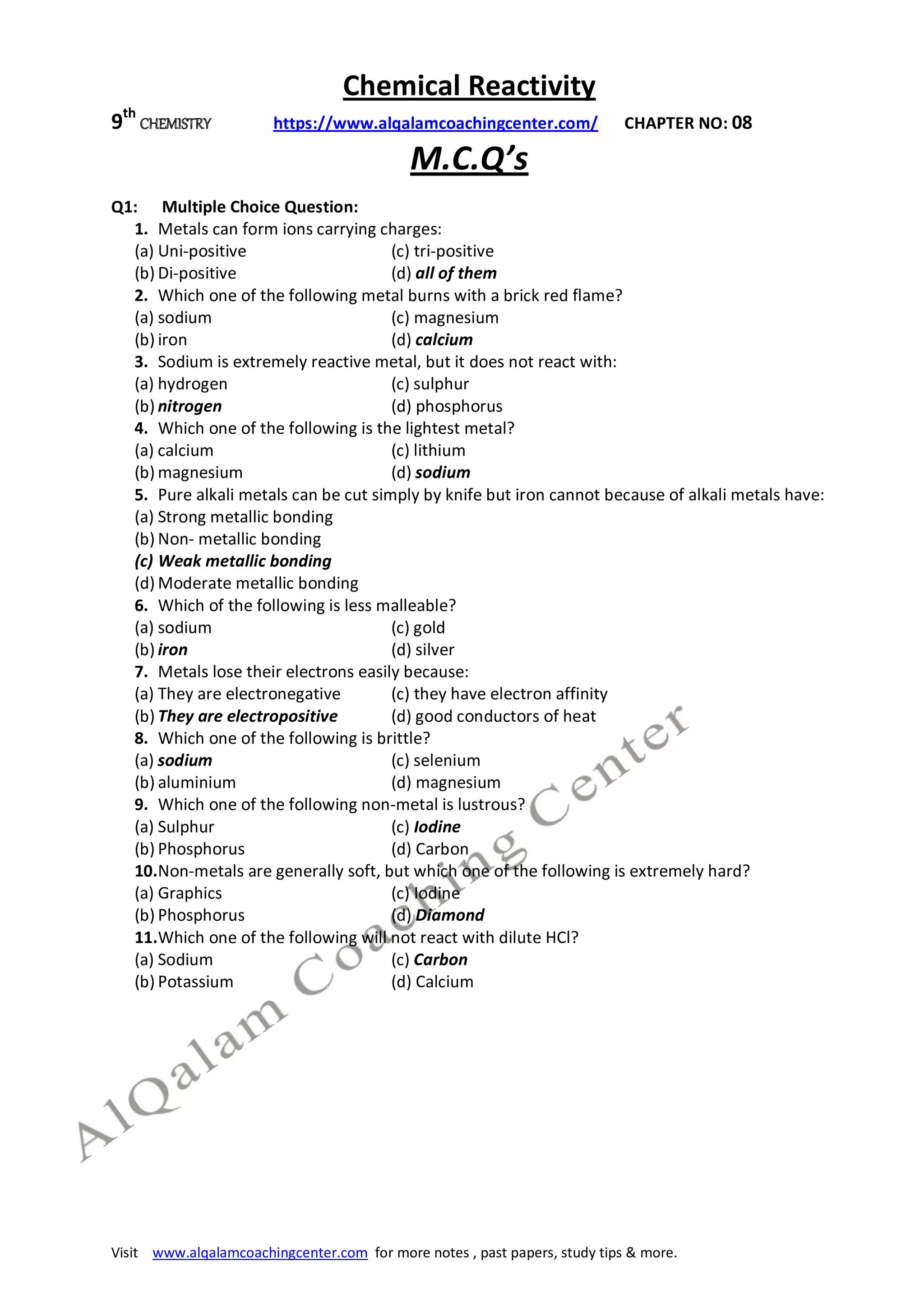 Chemistry Notes For Class 9 Chapter [Chemical Reactivity ] | PDF