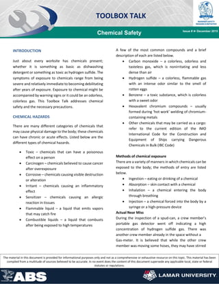 Chemical Safety Tool Box Talk. safety pdf ppt | PDF