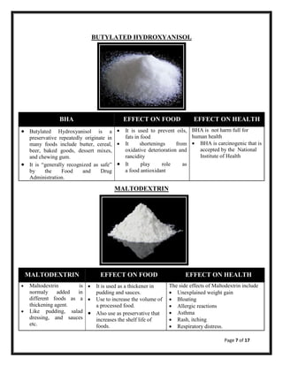 CHEMICALS AND PRESERVATIVES USED IN SNACK FOOD AND THEIR EFFECT ON FOOD ...