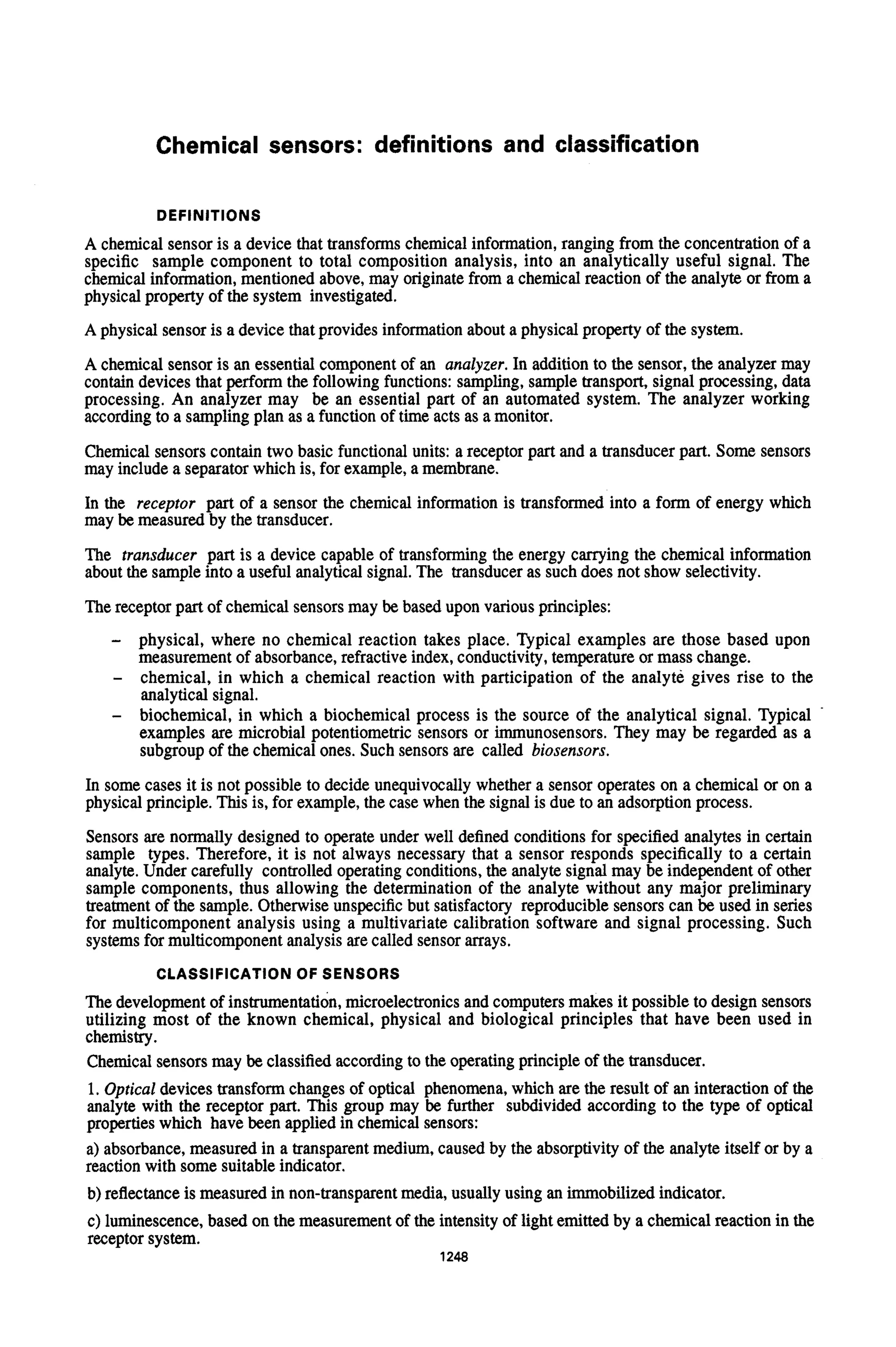 Chemical sensors definitions and classification | PDF