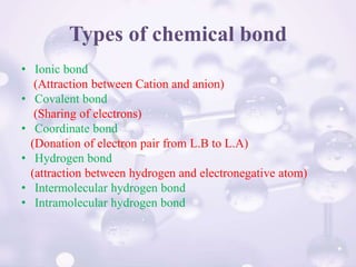 Chemical structure & bonding , types of chemical bonding.pptx