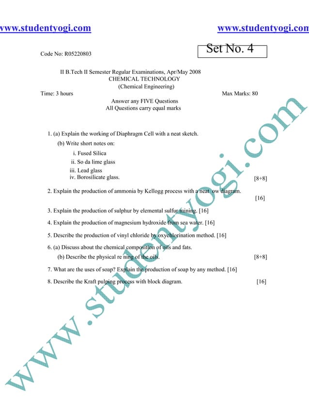 Chemical Technology Jntu Model Paper{Www.Studentyogi.Com} | PDF