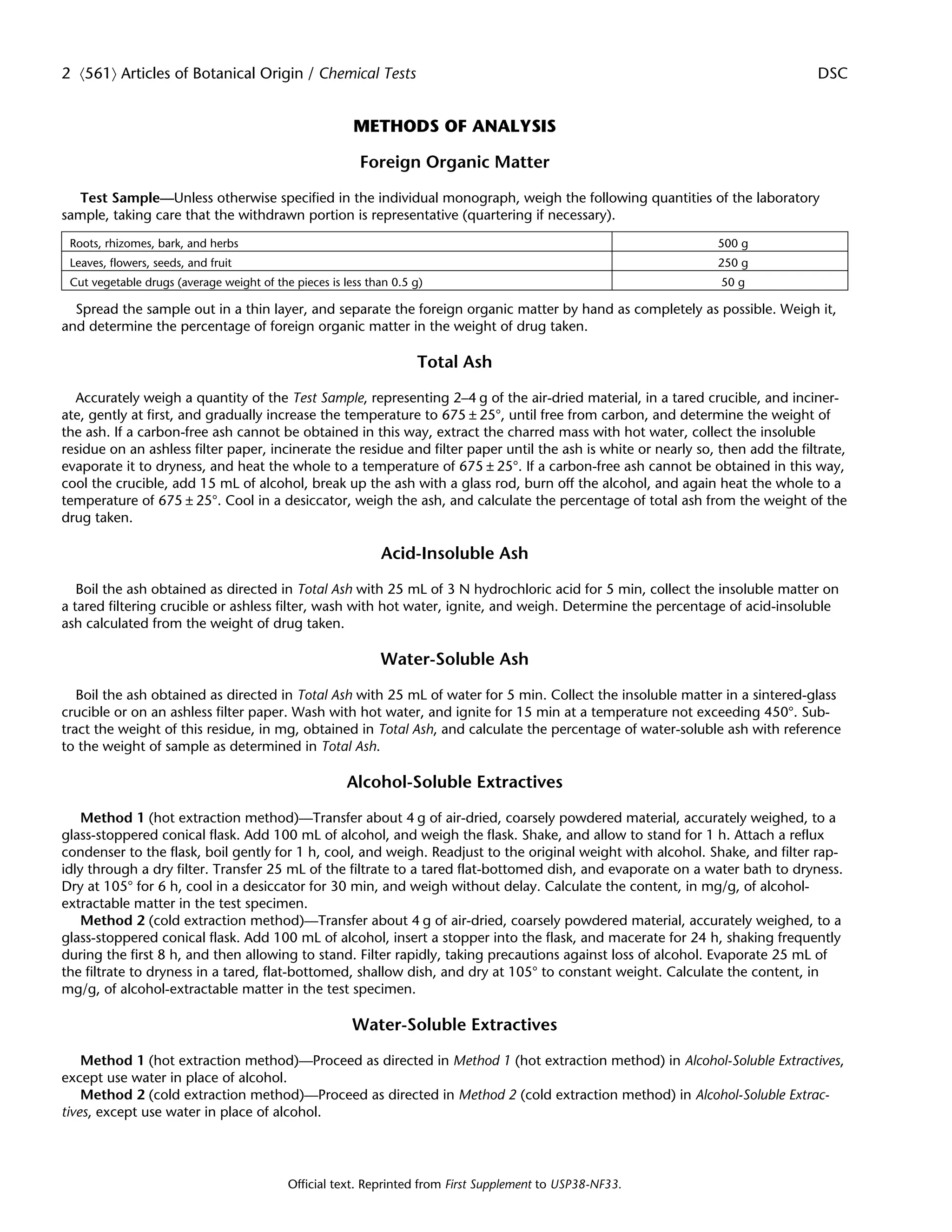 ARTICLES OF BOTANICAL ORIGIN METHODS OF ANALYSIS | PDF