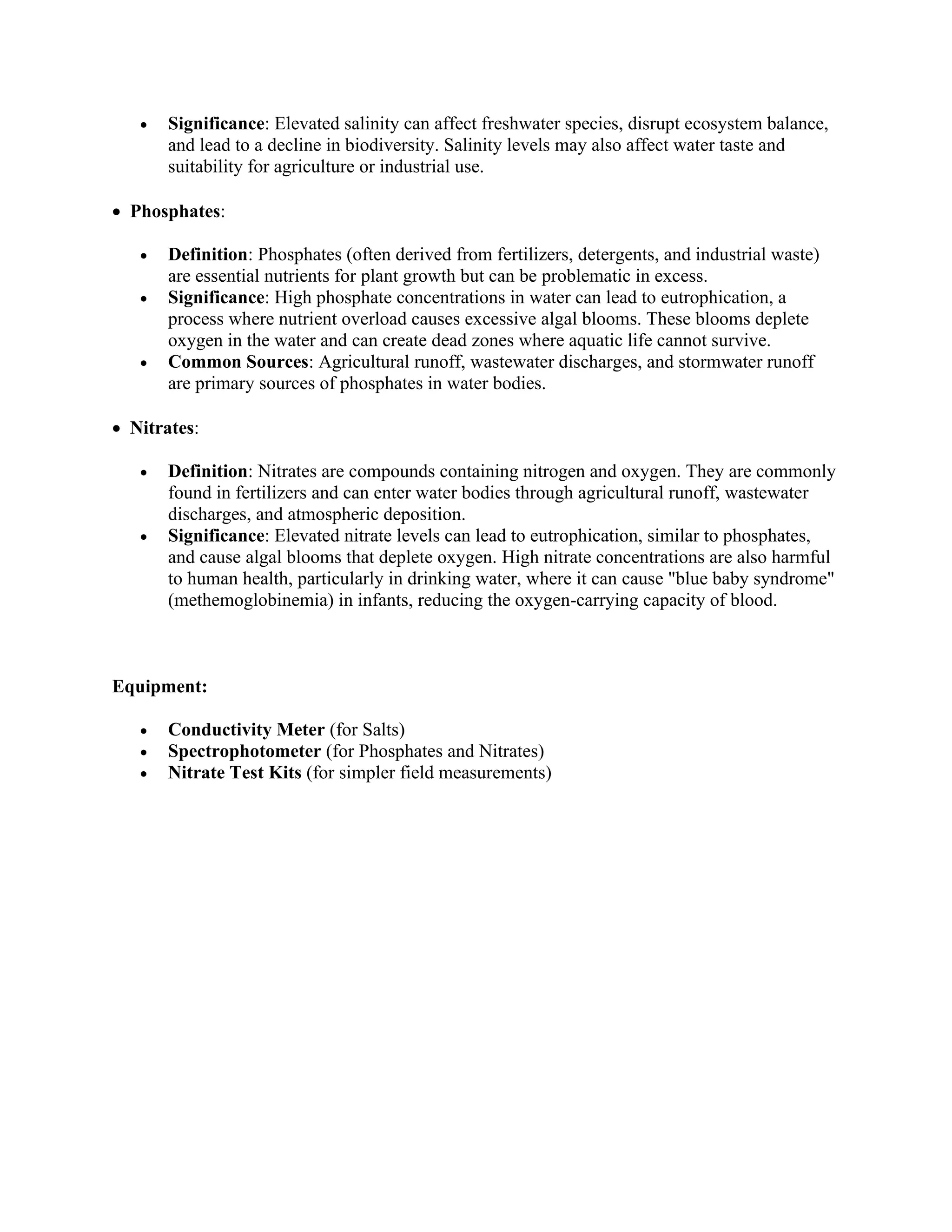 Chemical water quality indicators Water quality management | PDF