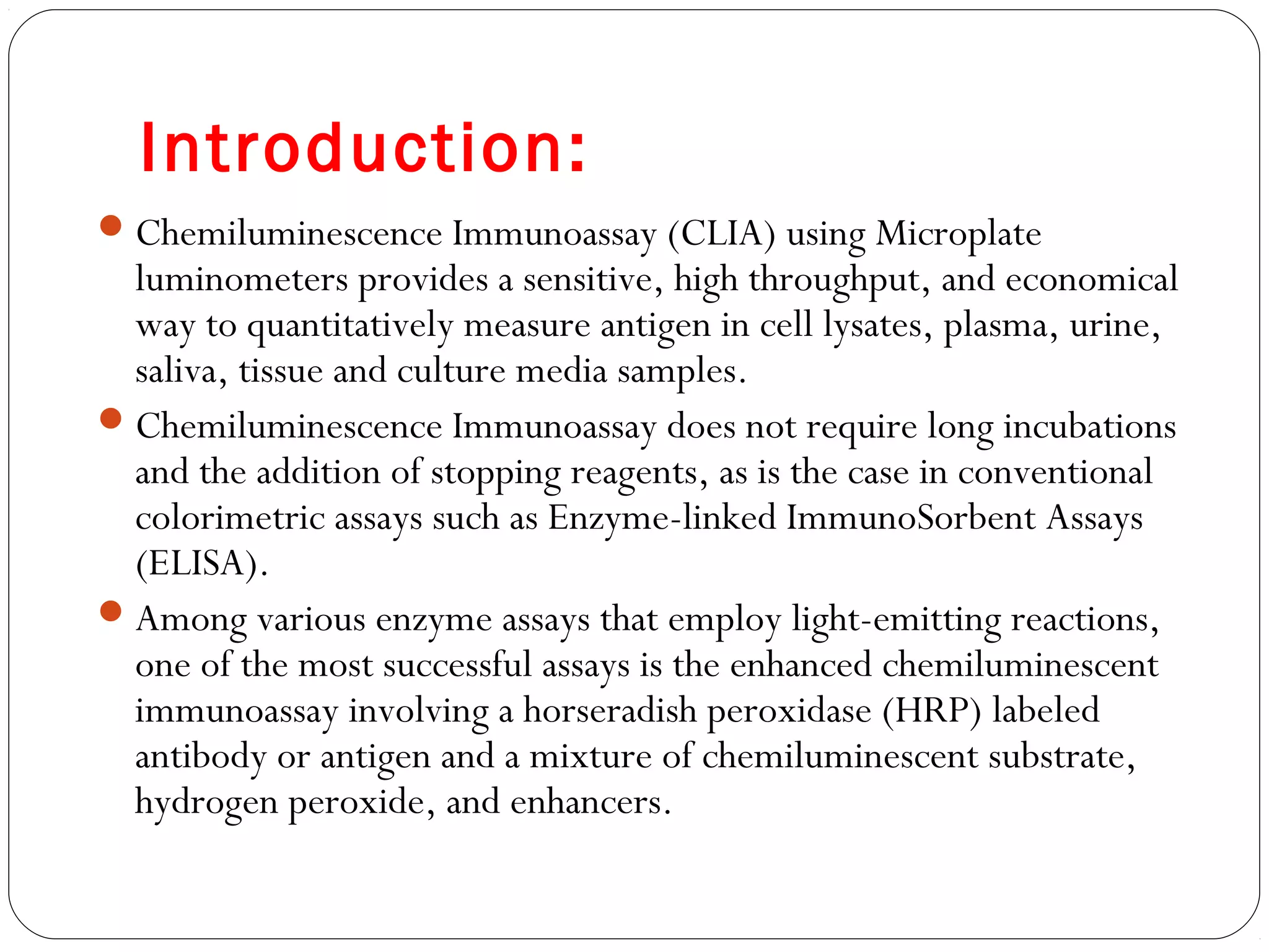 Chemiluminescence Immunoassay (CLIA) Technique | PPT