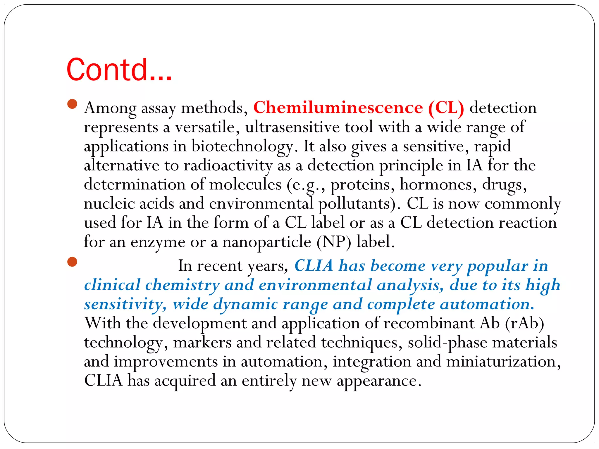 Chemiluminescence Immunoassay (CLIA) Technique | PPT