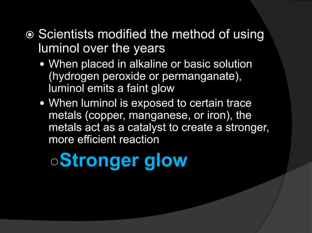 Chemiluminescence in blood stain detection ppt | PPT