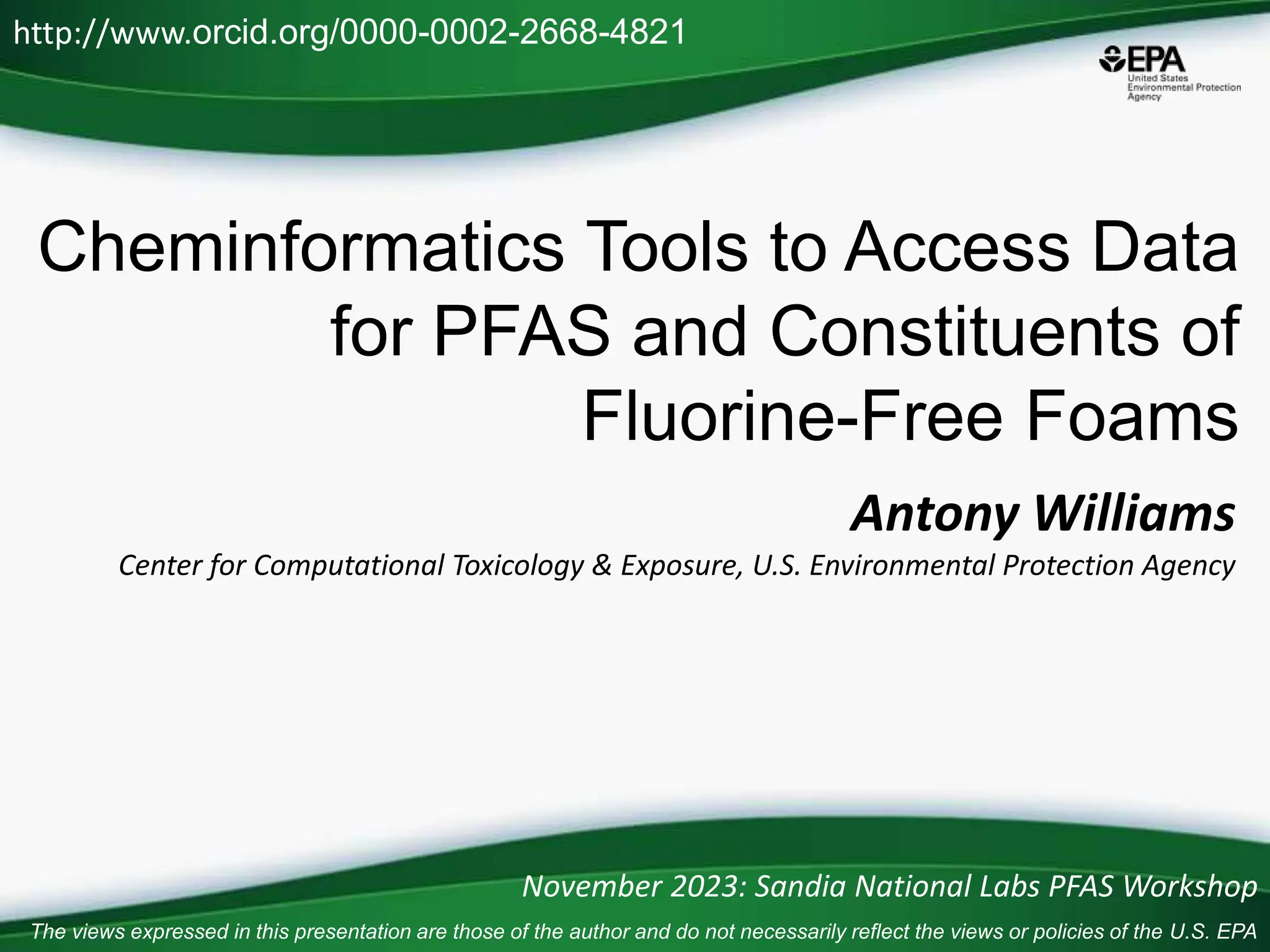 Cheminformatics Tools to Access Data for PFAS and Constituents of Fluorine-Free Foams | PPT