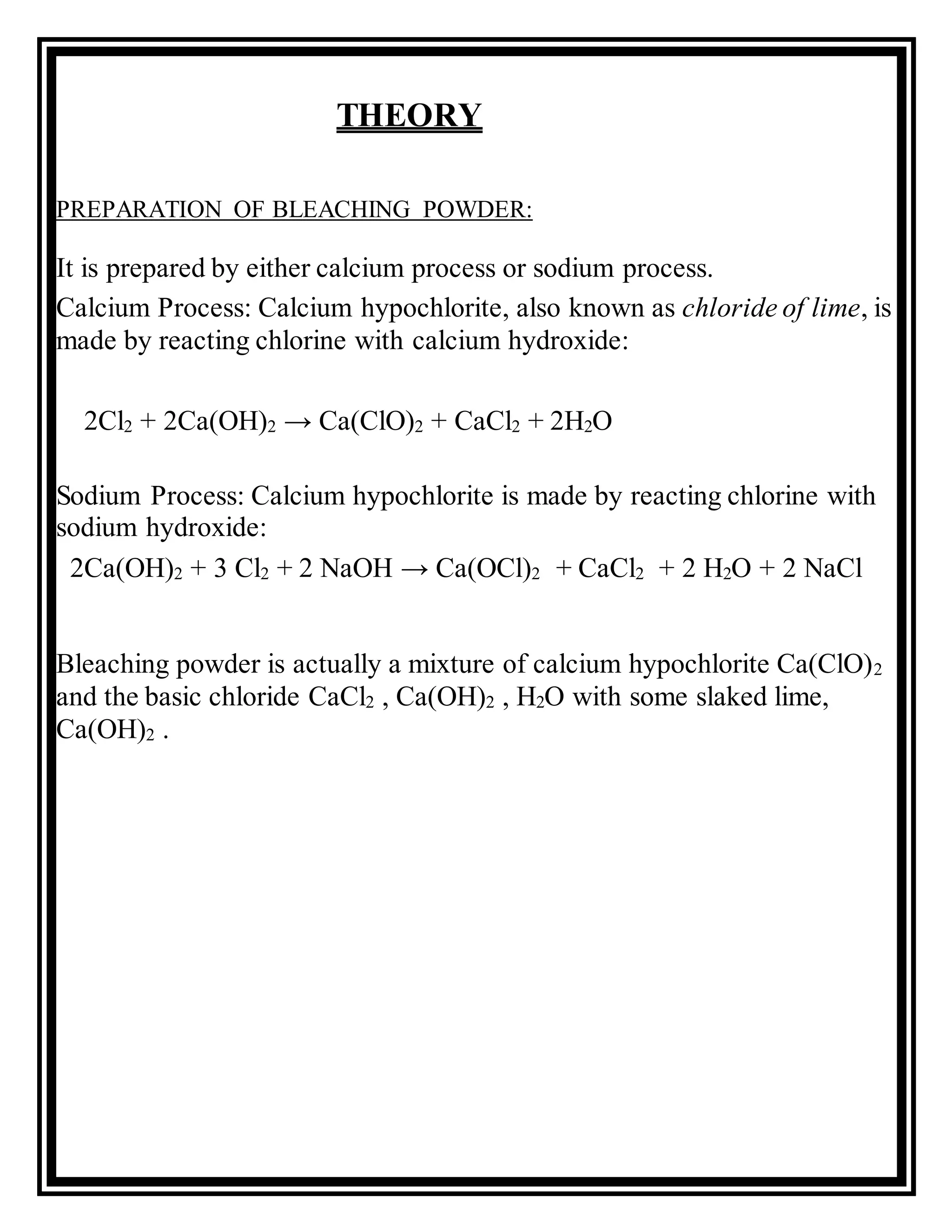 Sterlization of water using bleaching powder | DOCX