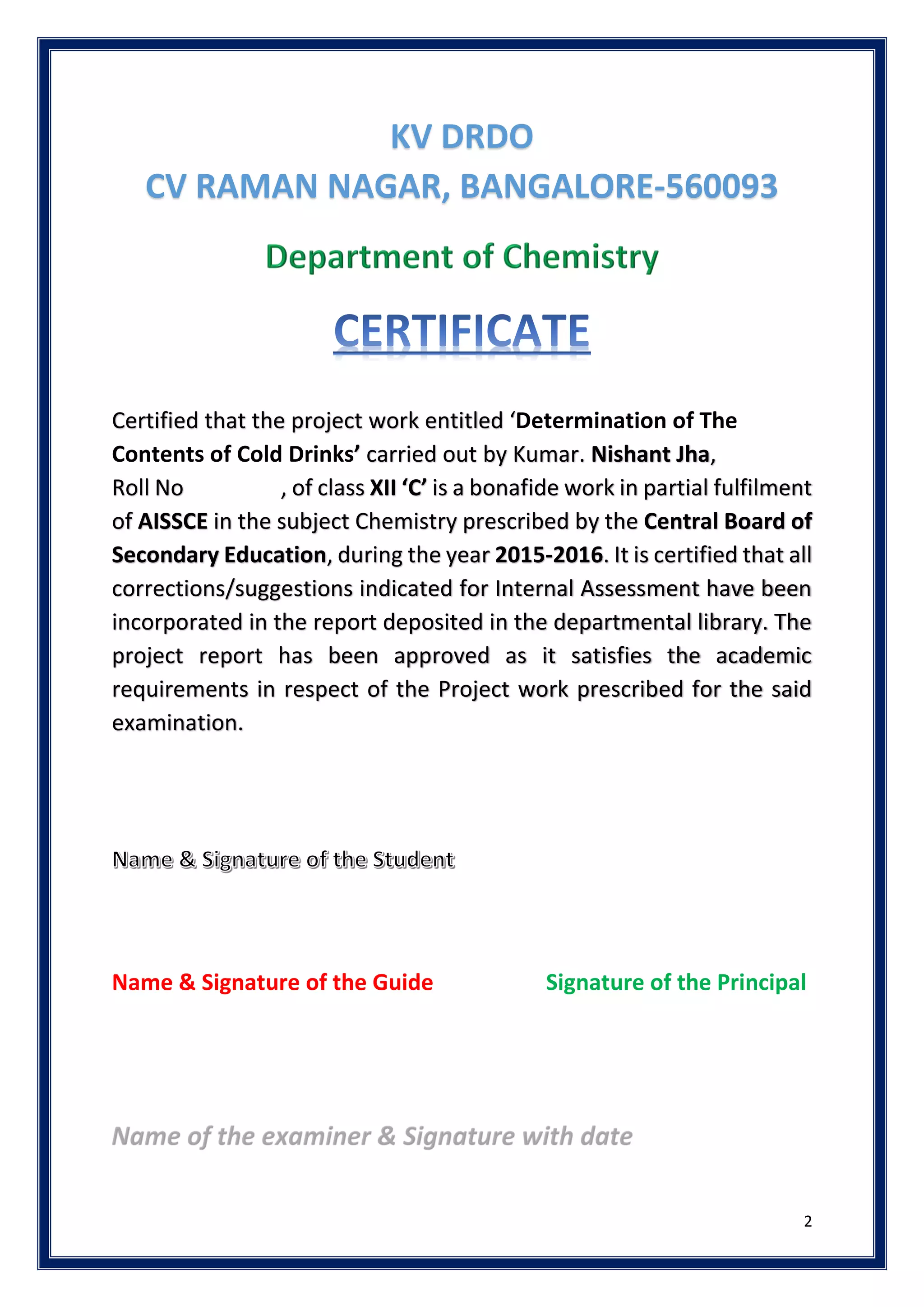 Chemistry Investigatory Project | PDF