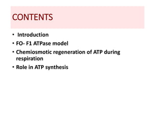 Chemiosmotic regeneration of ATP during respiration, fo f1 model of ...