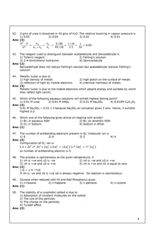 Chemistry - Karnataka CET 2013 Answer Key and Solutions | PDF