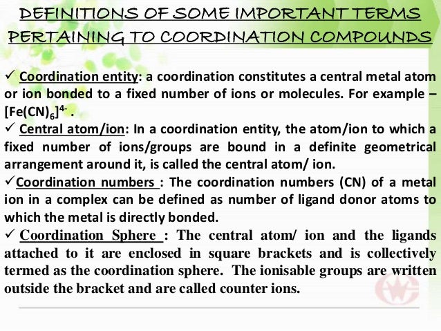 Coordination Compounds Examples
