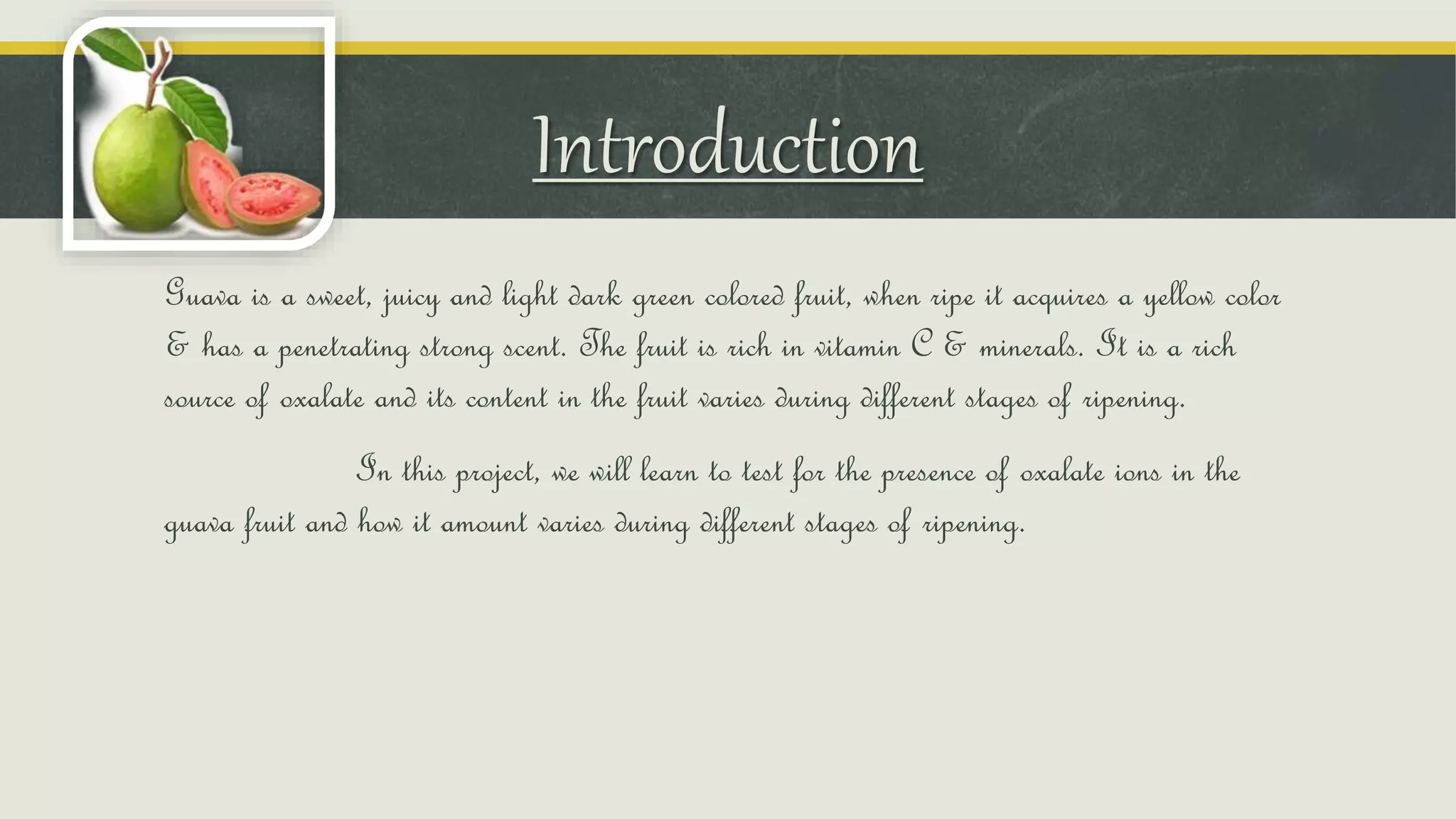 Study The Presence of Oxalate Ions in Different Stages Of Guava | PPTX