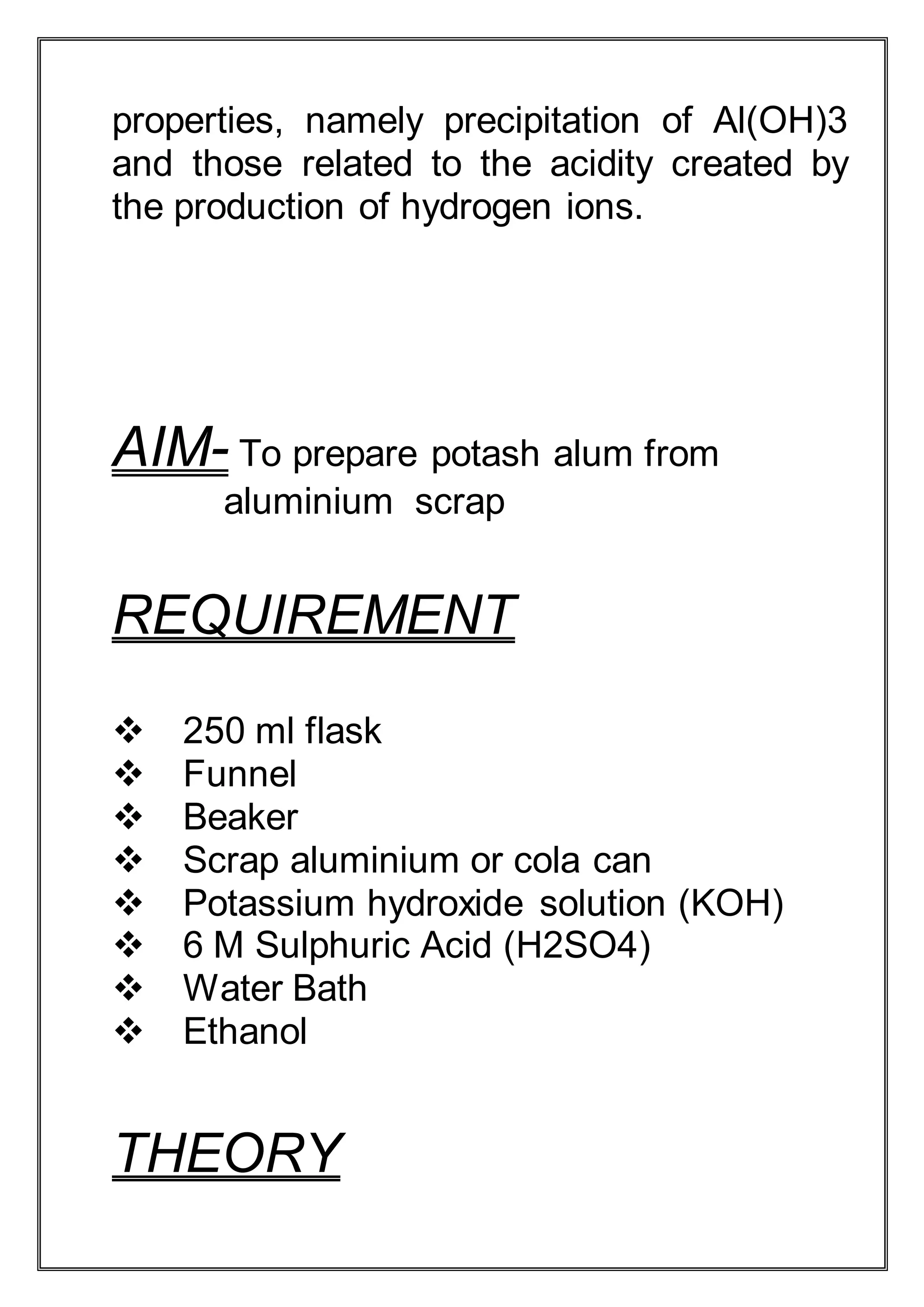 chemistry project on preparation of potash alum | DOCX