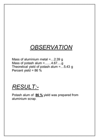 chemistry project on preparation of potash alum | DOCX