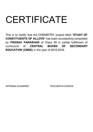 Chemistry project on study of constituents of alloys | DOCX