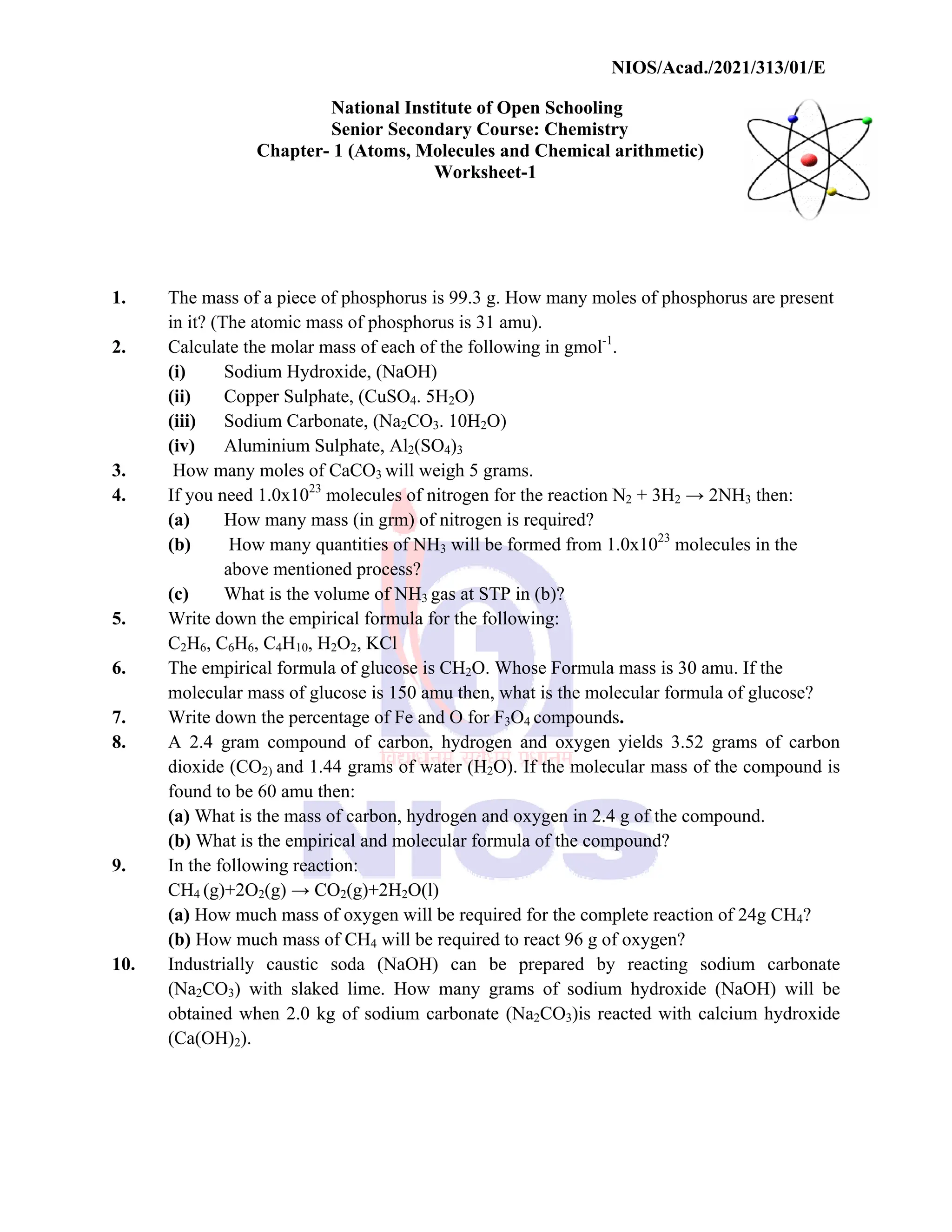 NIOS Class 12th Chemistry Notes || Class 12th || NIOS | PDF | Chemistry ...