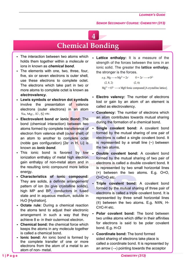 NIOS Class 12th Chemistry Notes || Class 12th || NIOS | PDF | Chemistry ...