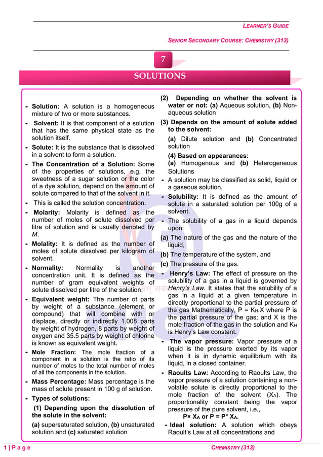 NIOS Class 12th Chemistry Notes || Class 12th || NIOS | PDF | Chemistry ...