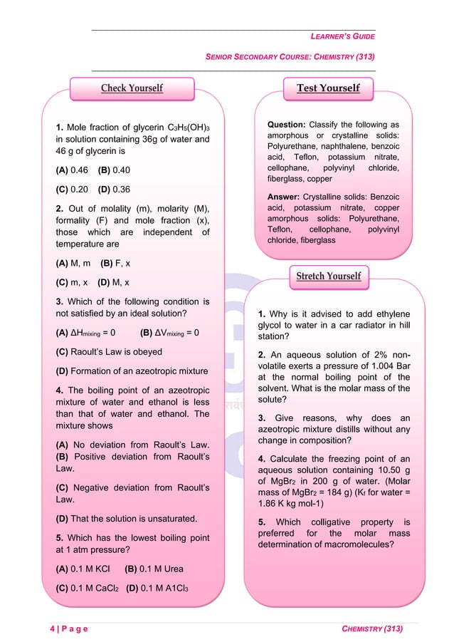 NIOS Class 12th Chemistry Notes || Class 12th || NIOS | PDF | Chemistry ...