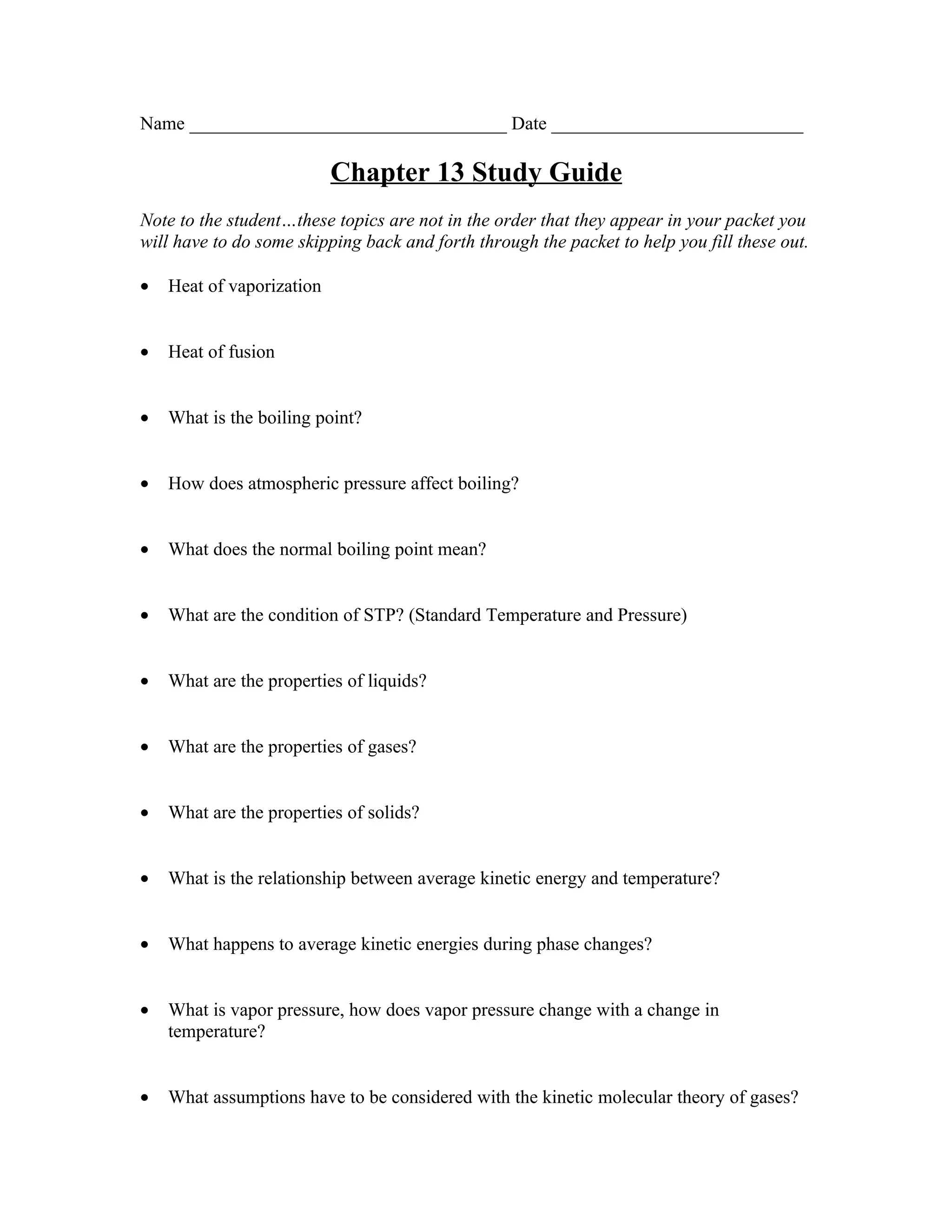 Chemistry - Chp 13 - States of Matter - Study Guide | DOC