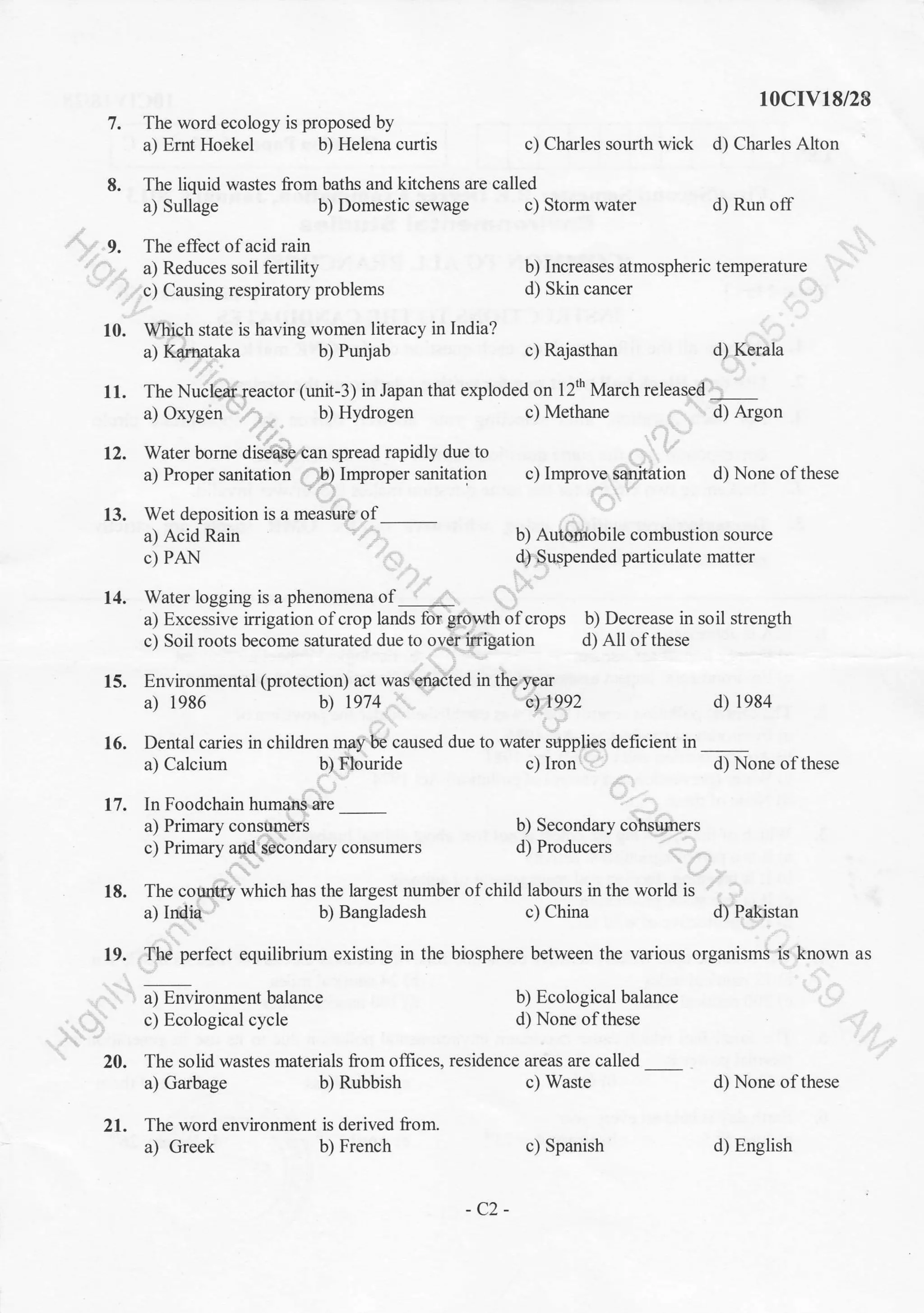 1st semester chemistry stream (2013-June) Question Papers | PDF