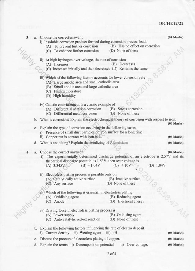 1st semester chemistry stream (2013-June) Question Papers | PDF