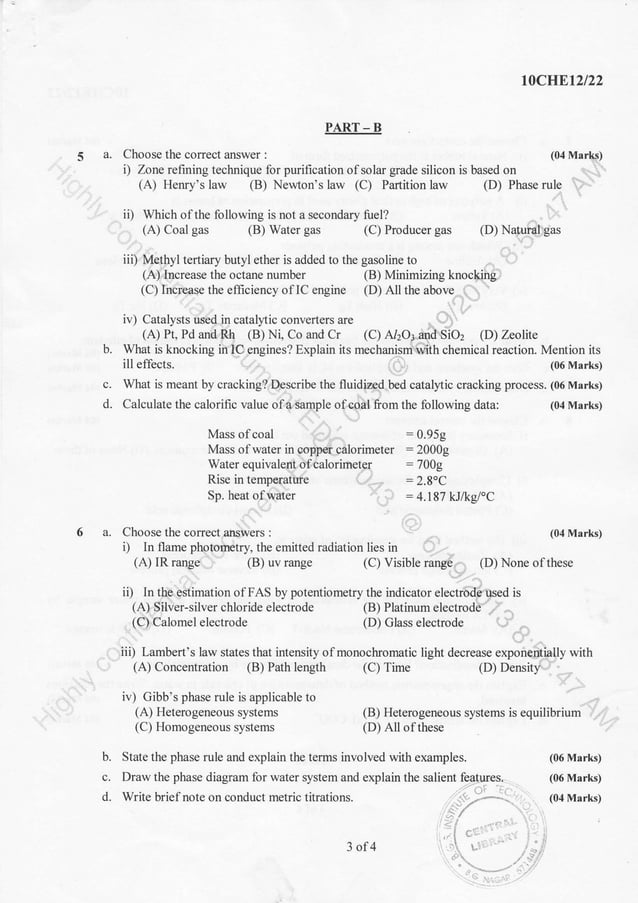 1st semester chemistry stream (2013-June) Question Papers | PDF