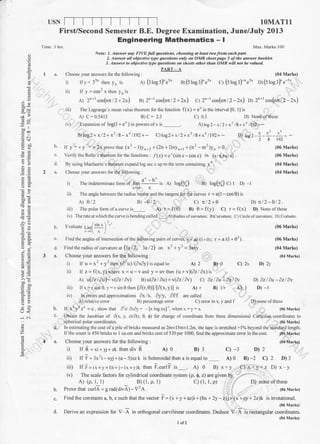 1st semester chemistry stream (2013-June) Question Papers | PDF