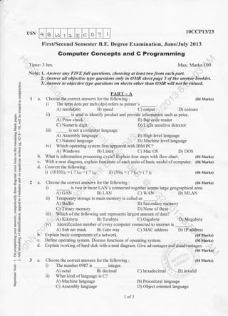 1st semester chemistry stream (2013-June) Question Papers | PDF