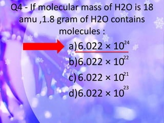 Class-11th Chemistry Chapter-Some basic concepts of chem. MCQs | PPTX