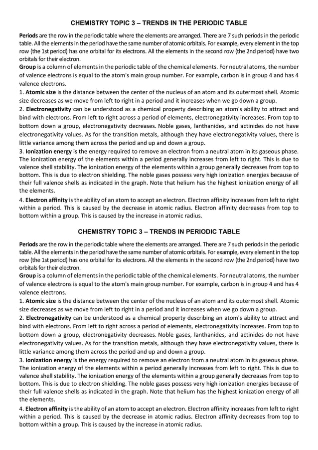 CHEMISTRY-TOPIC-3-Trends.docx trends in the periodic table | PDF