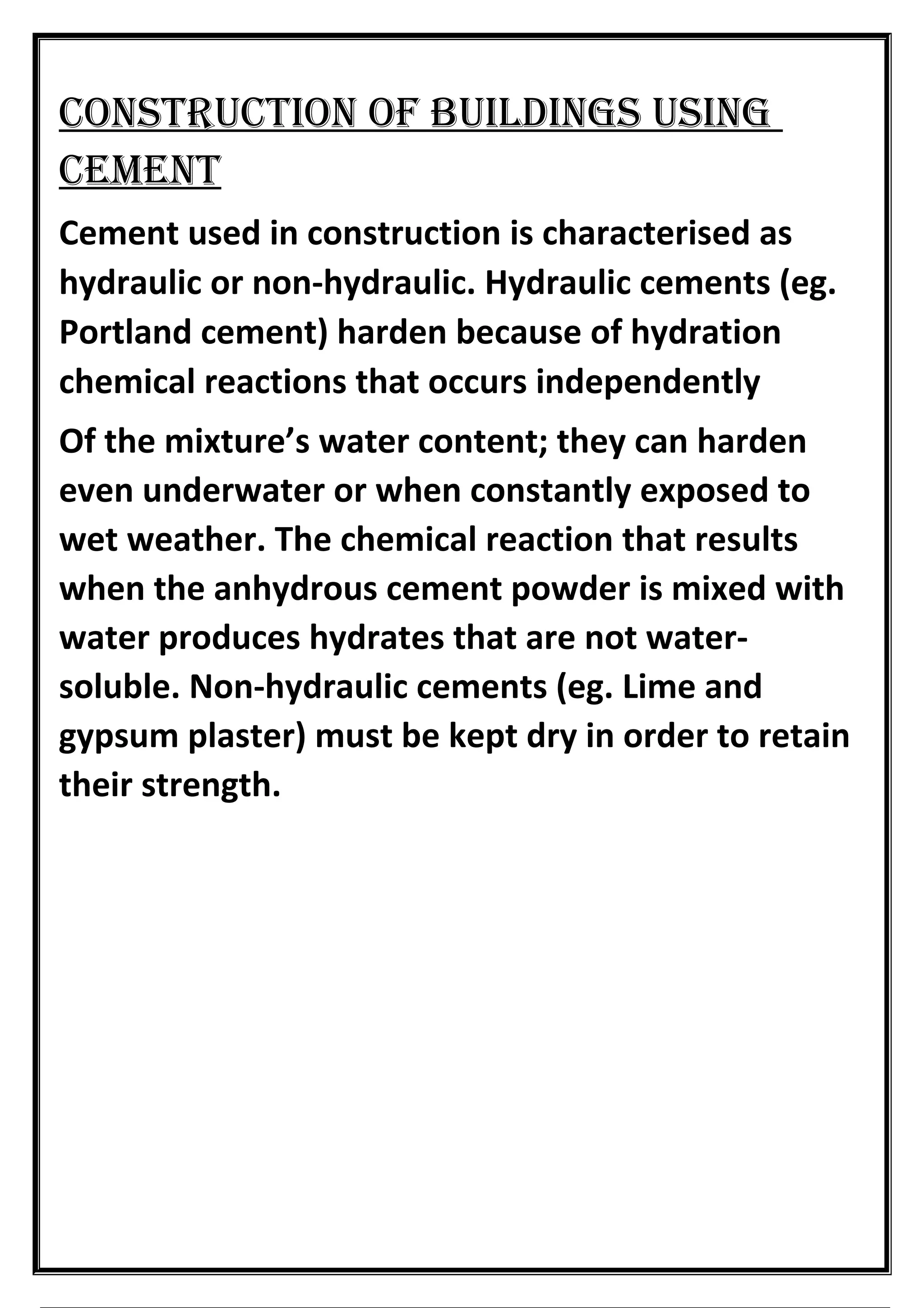 Chemistry investigatory project on cement | DOC