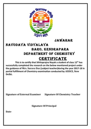 Chemistry investigatory project on cement | DOC