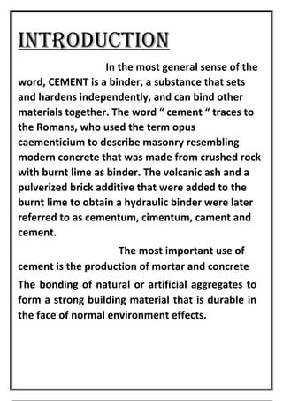 Chemistry investigatory project on cement | DOC