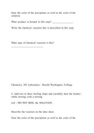 Chemistry 201 Laboratory- Harold Washington College Reac | DOCX