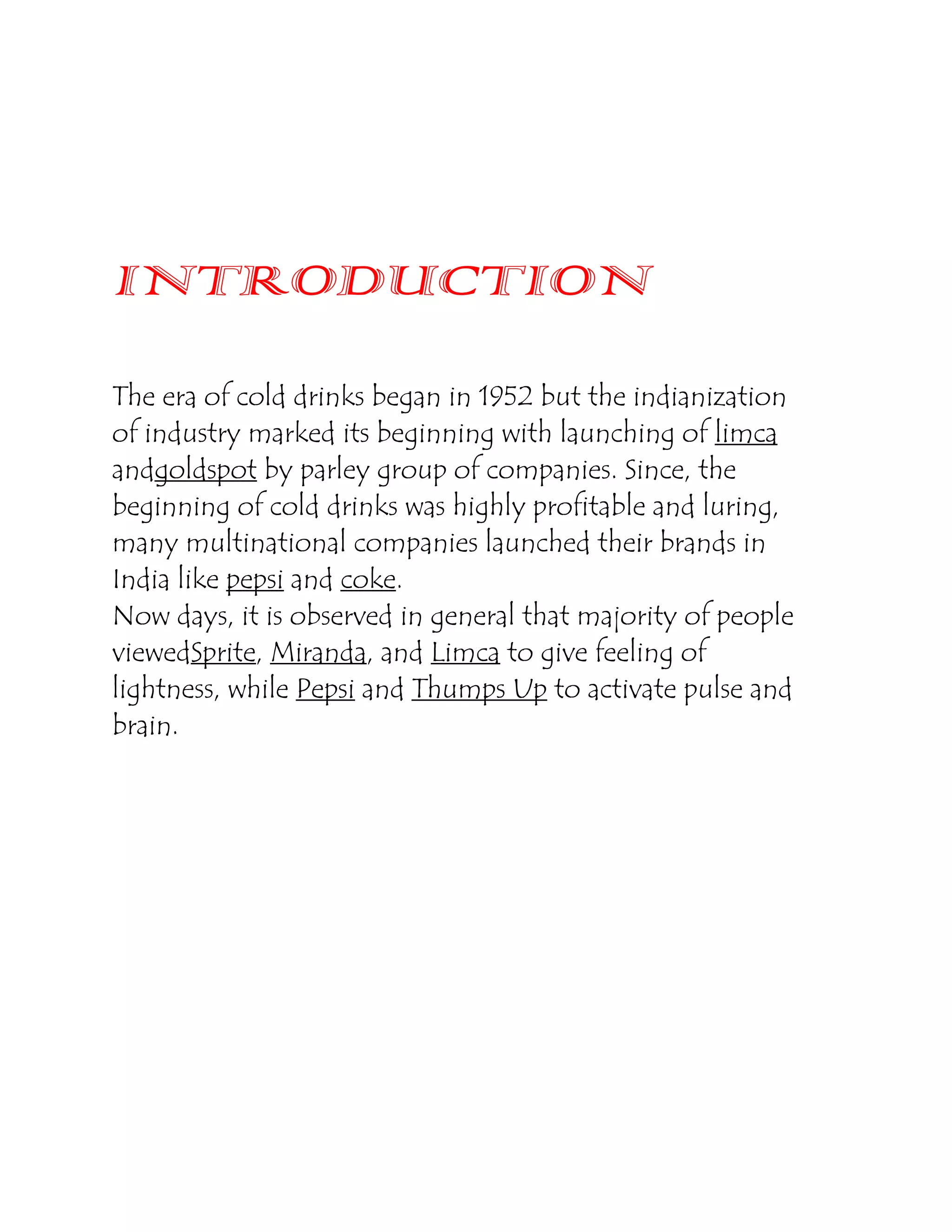 content of cold drinks available in the market-chemistry investigatory project | DOCX