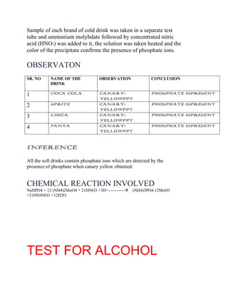 content of cold drinks available in the market-chemistry investigatory ...