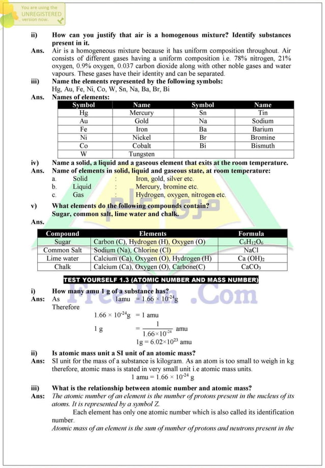 Chemistry 9th Class Test Yourself Full Book | PDF | Chemistry | Science