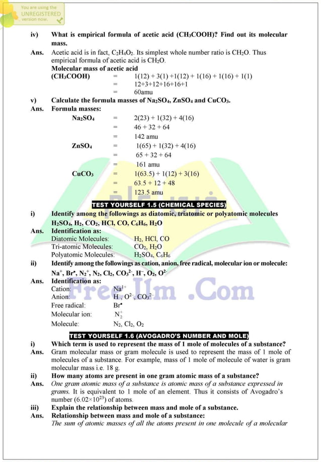 Chemistry 9th Class Test Yourself Full Book | PDF | Chemistry | Science