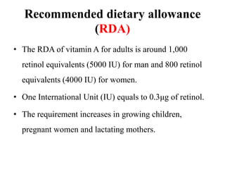 Chemistry, and biochemical role, rda, deficiency diseases of vitamin a ...