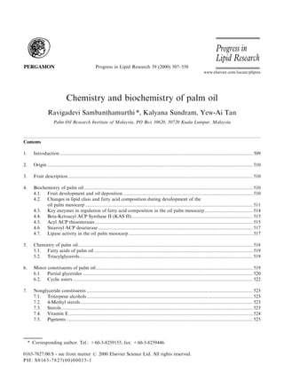 Chemistry and biochemistry of palm oil | PDF | Chemistry | Science