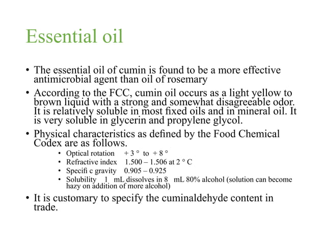 Chemistry and processing cumin | PPTX