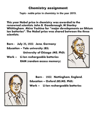 Nobel laureates in chemistry 2019 | DOCX