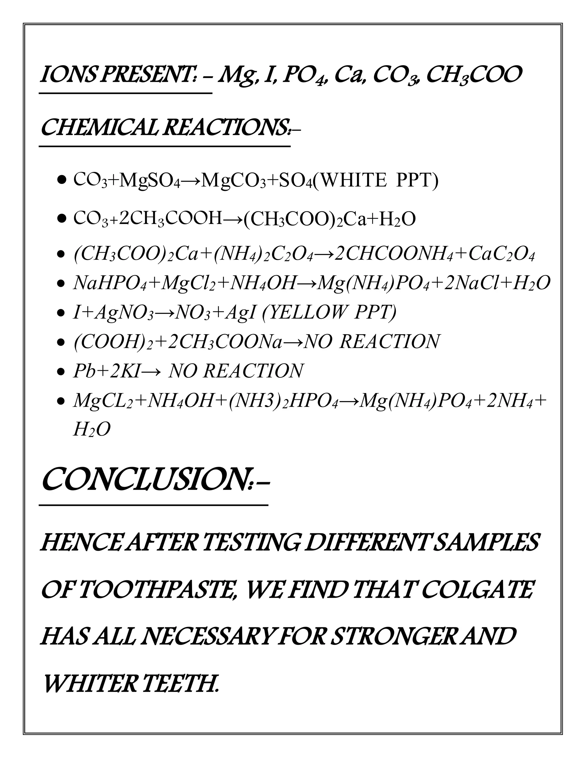 identification of cations and anions present in toothpaste | DOCX